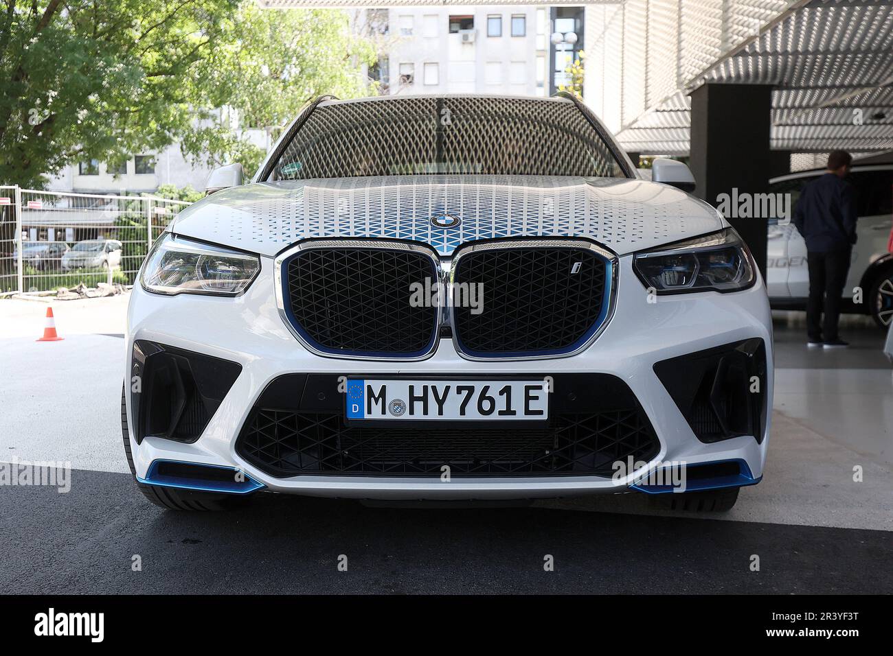 The BMW iX5 Hydrogen, BMW's first hydrogen-powered car, is on display ...