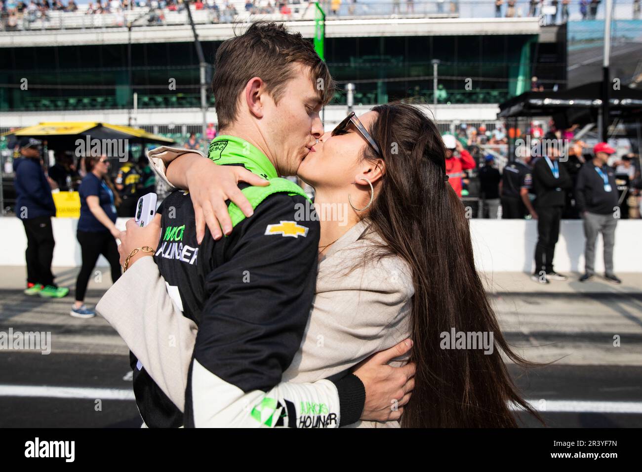 The Juncos-Hollinger Racing team celebrates after qualifying for the ...