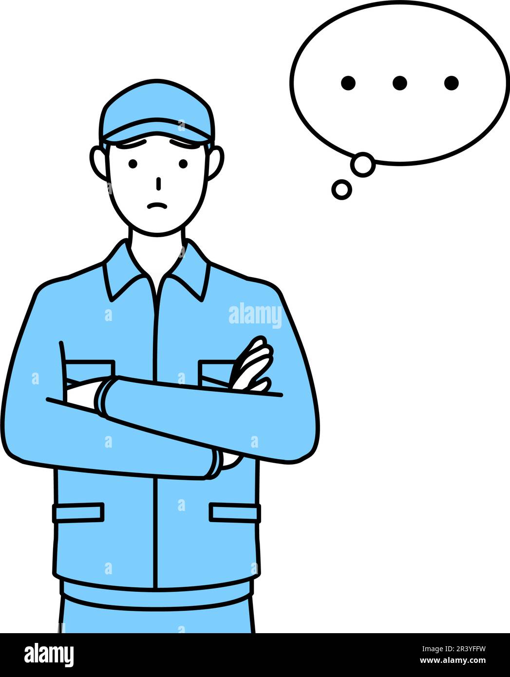 Man in hat and work clothes with crossed arms, deep in thought, Vector ...