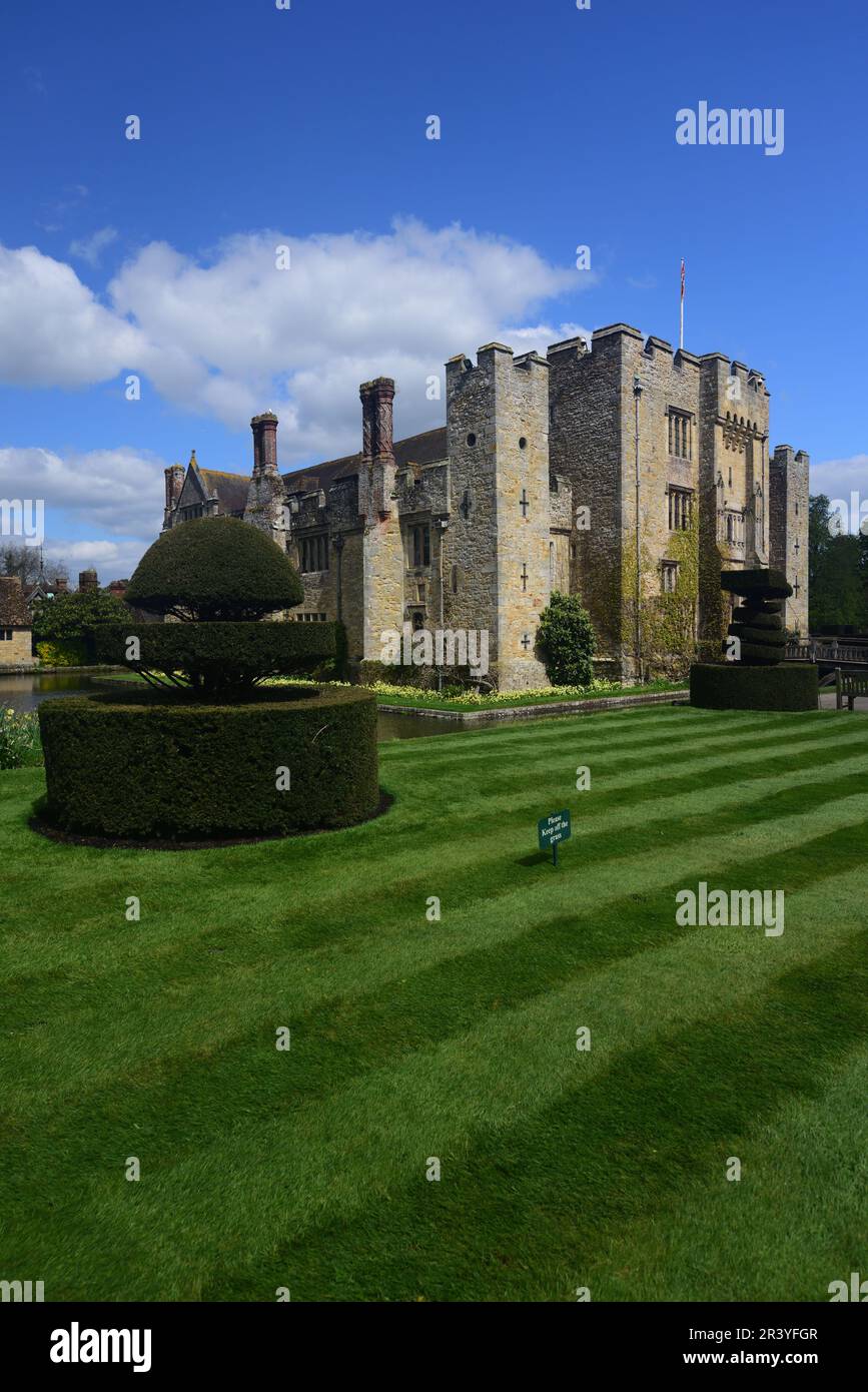 Striped lawn and topiary at Hever Castle, the childhood home of Anne ...