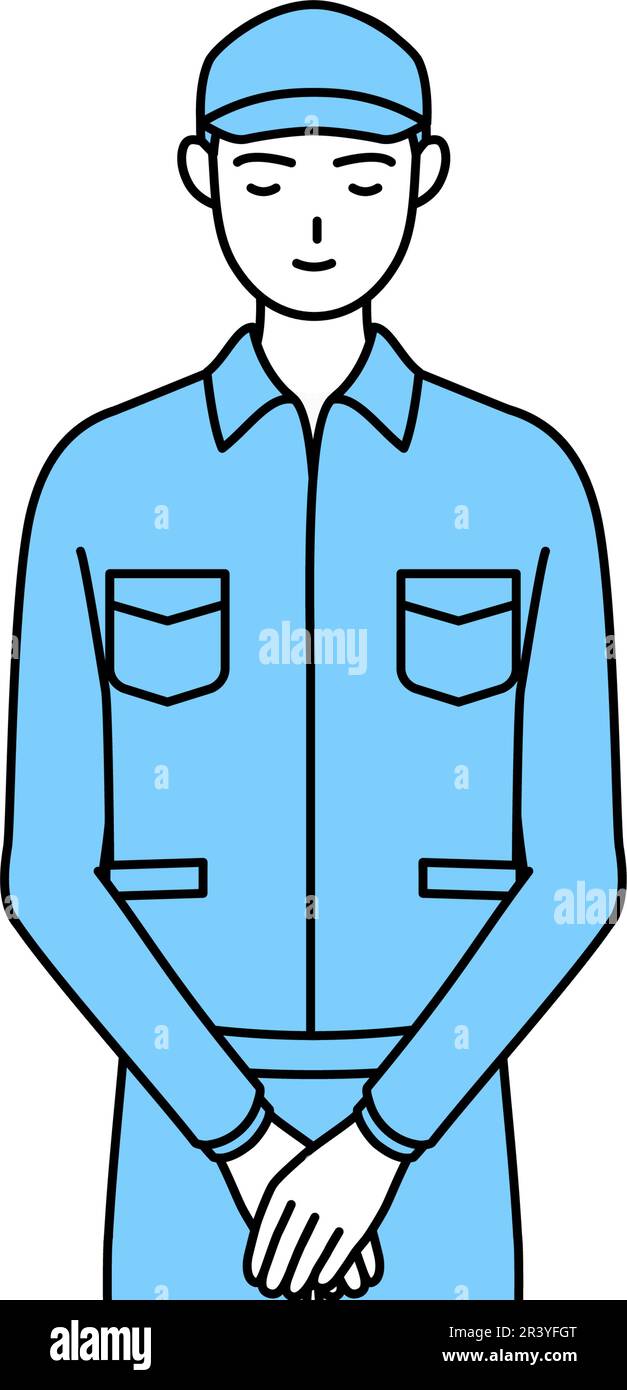Man in hat and work clothes bowing with folded hands, Vector ...