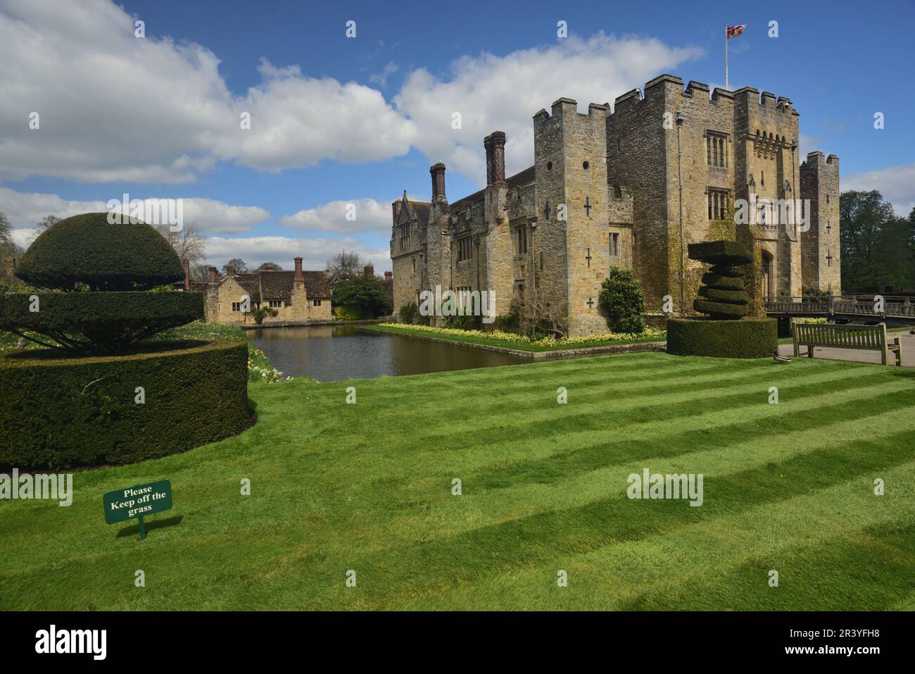 Striped lawn and topiary at Hever Castle, the childhood home of Anne ...