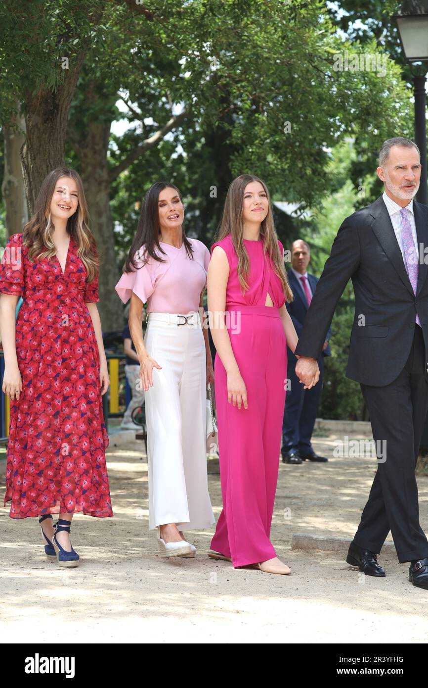 Princess Leonor, Queen Letizia, Infanta Sofia and King Felipe leaving ...