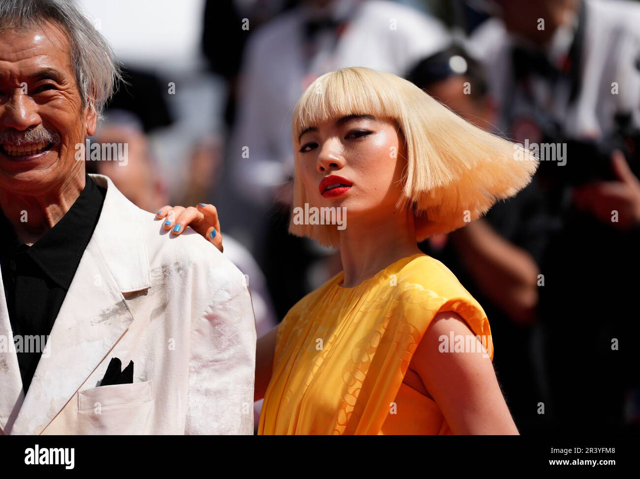 Min Tanaka, left, and Aoi Yamada pose for photographers upon arrival at ...