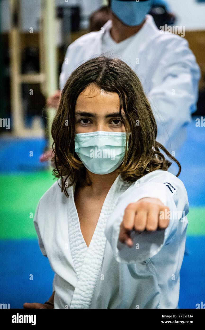 Young people practicing traditional karate Stock Photo - Alamy