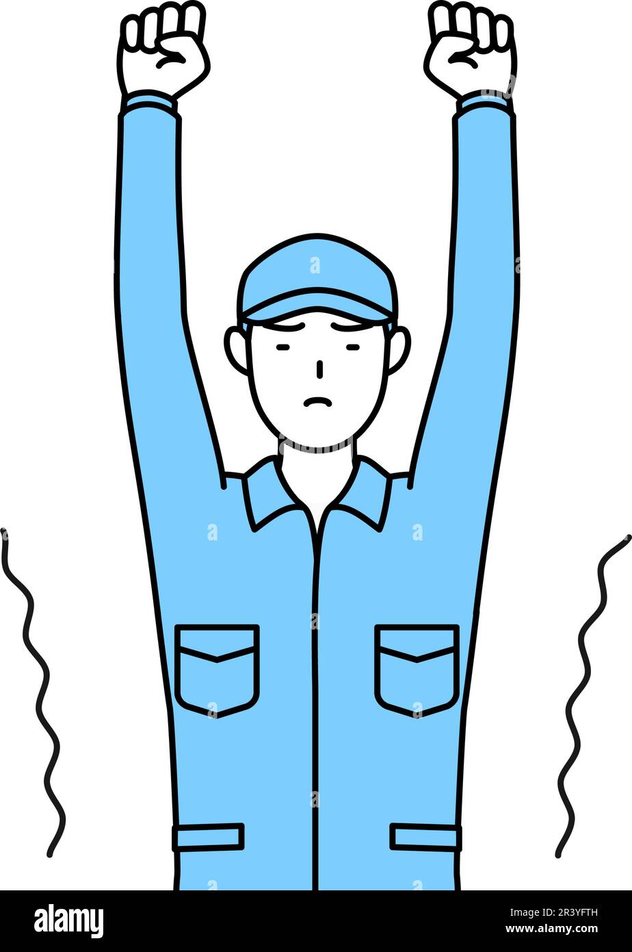 Man in hat and work clothes stretching and standing tall, Vector ...