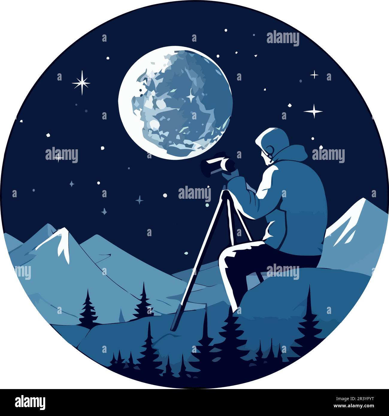 Man watching night sky vector flat illustration hi-res stock ...