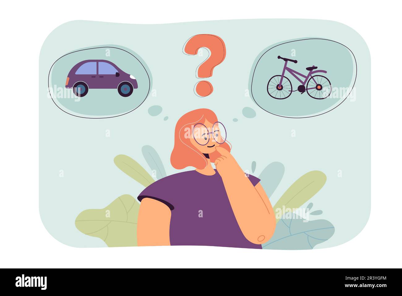 Female cartoon character choosing between car and bicycle Stock Vector ...