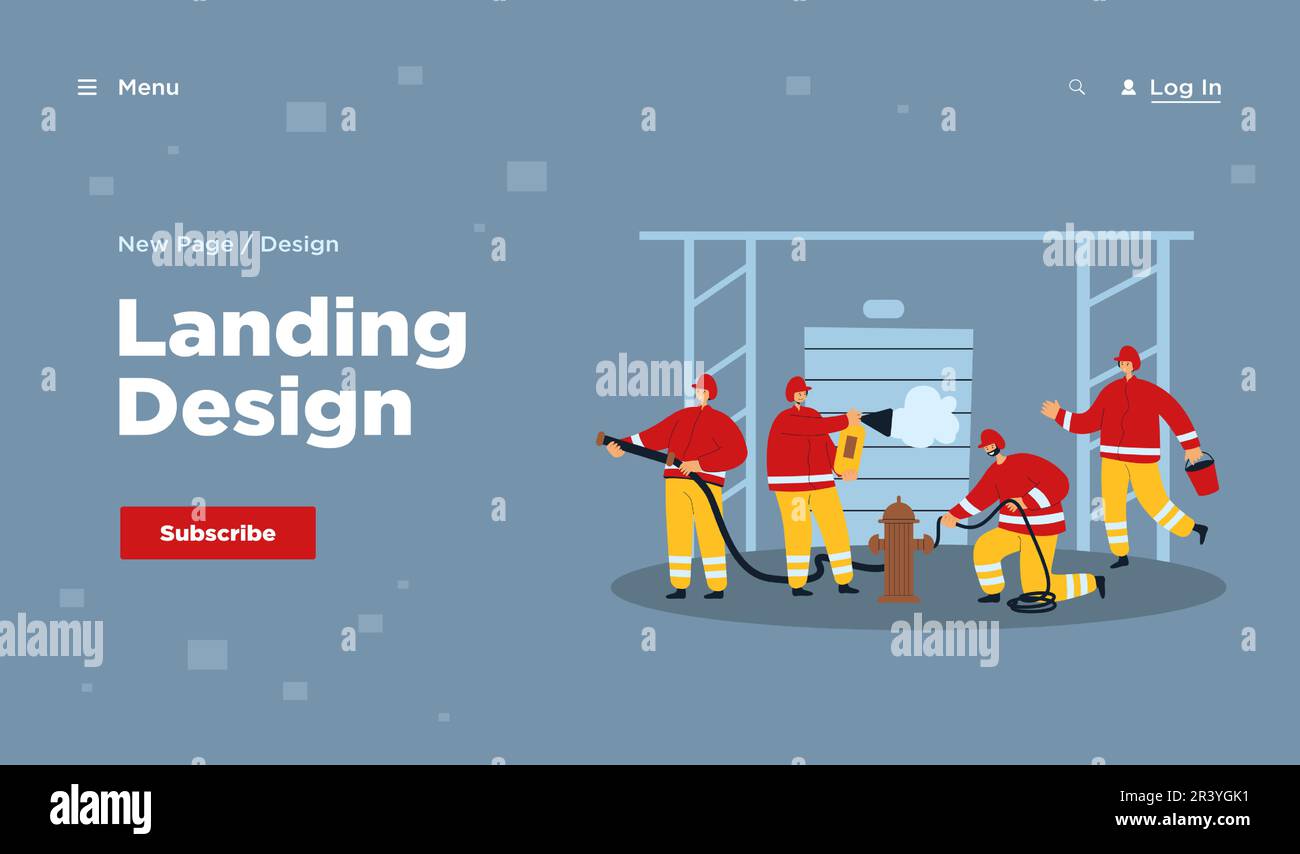 Fireman team fighting fire, rescuing people and buildings Stock Vector ...