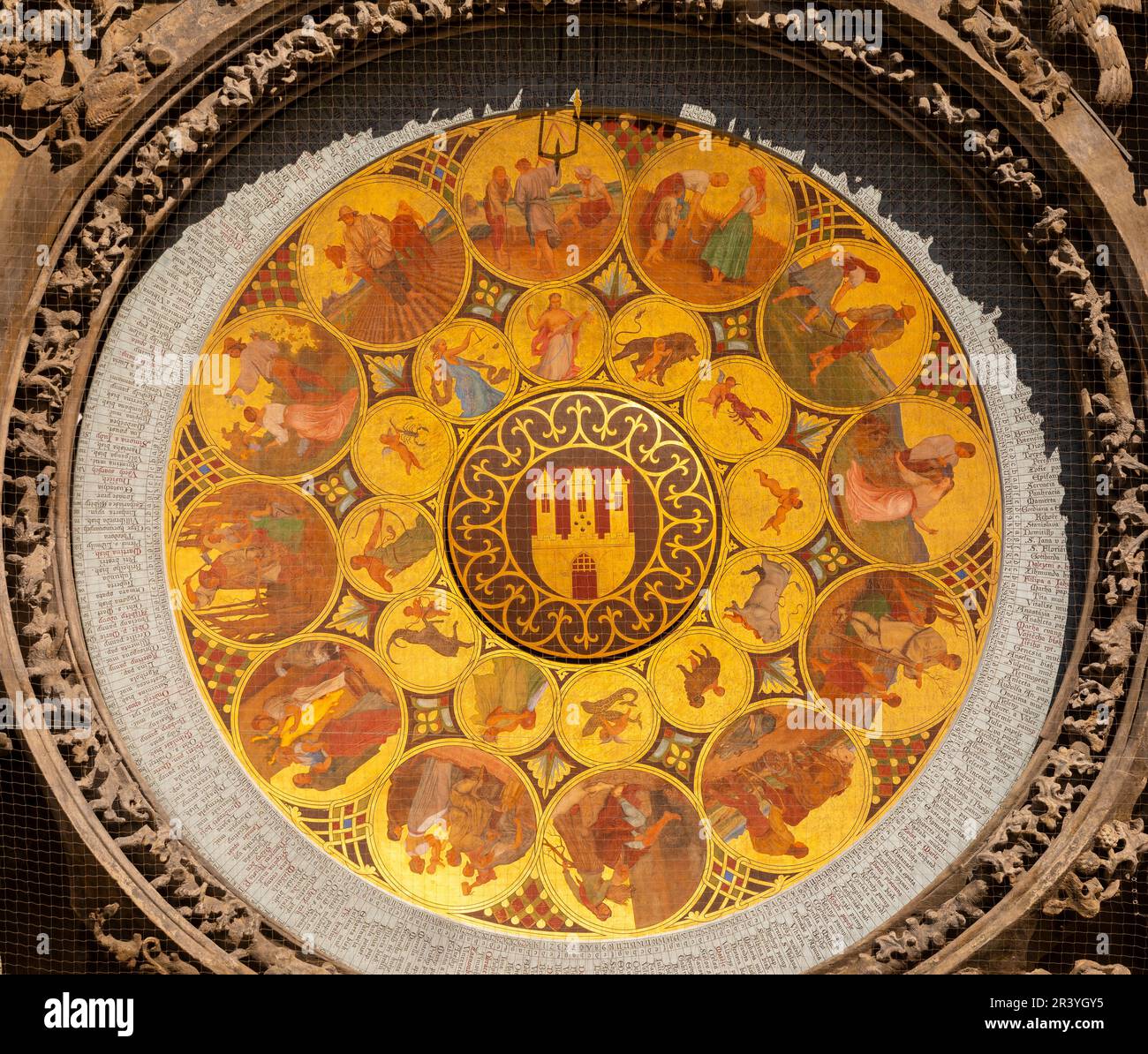 PRAGUE, CZECH REPUBLIC - Calendar dial, part of the Astronomical Clock ...