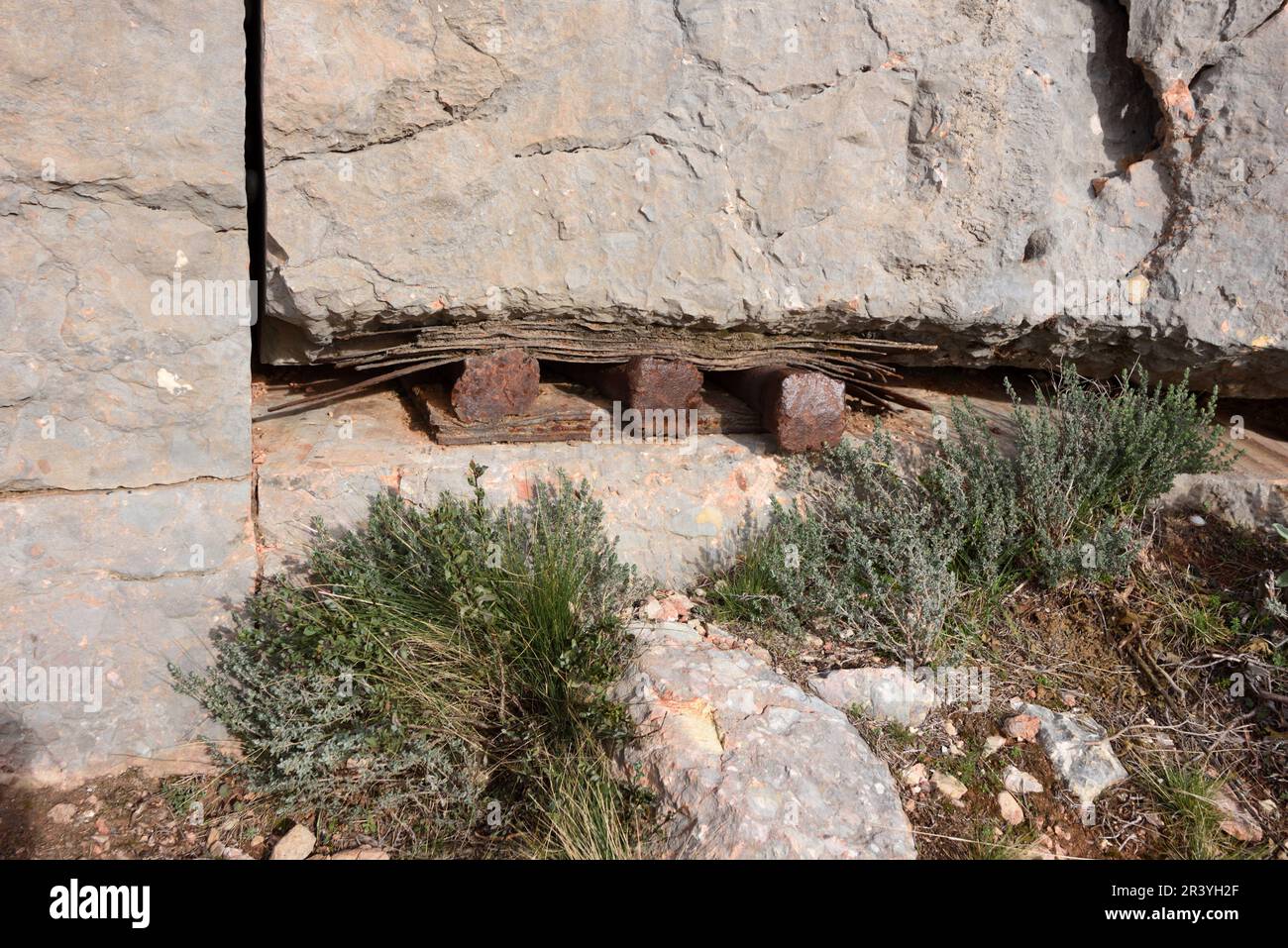 Abandoned Marble Quarry with Rusty Metal Wedges & Cut Marble Block or ...