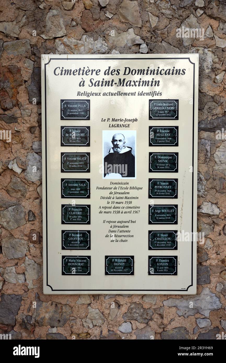 Information Panel in Historic Dominican Cemetery, in the Jardin de l'Enclos, Saint-Maximin-la ...