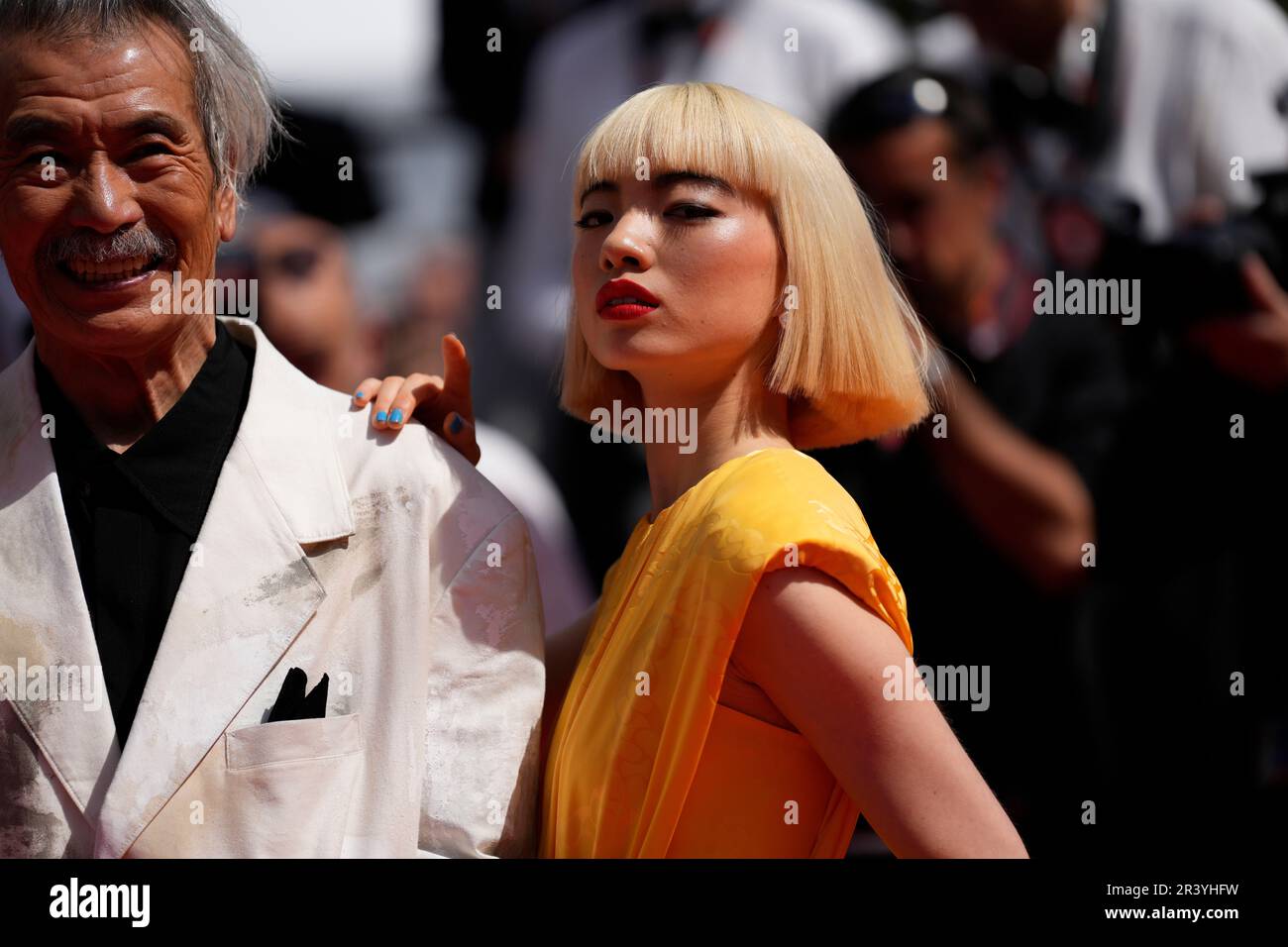 Min Tanaka, left, and Aoi Yamada pose for photographers upon arrival at ...
