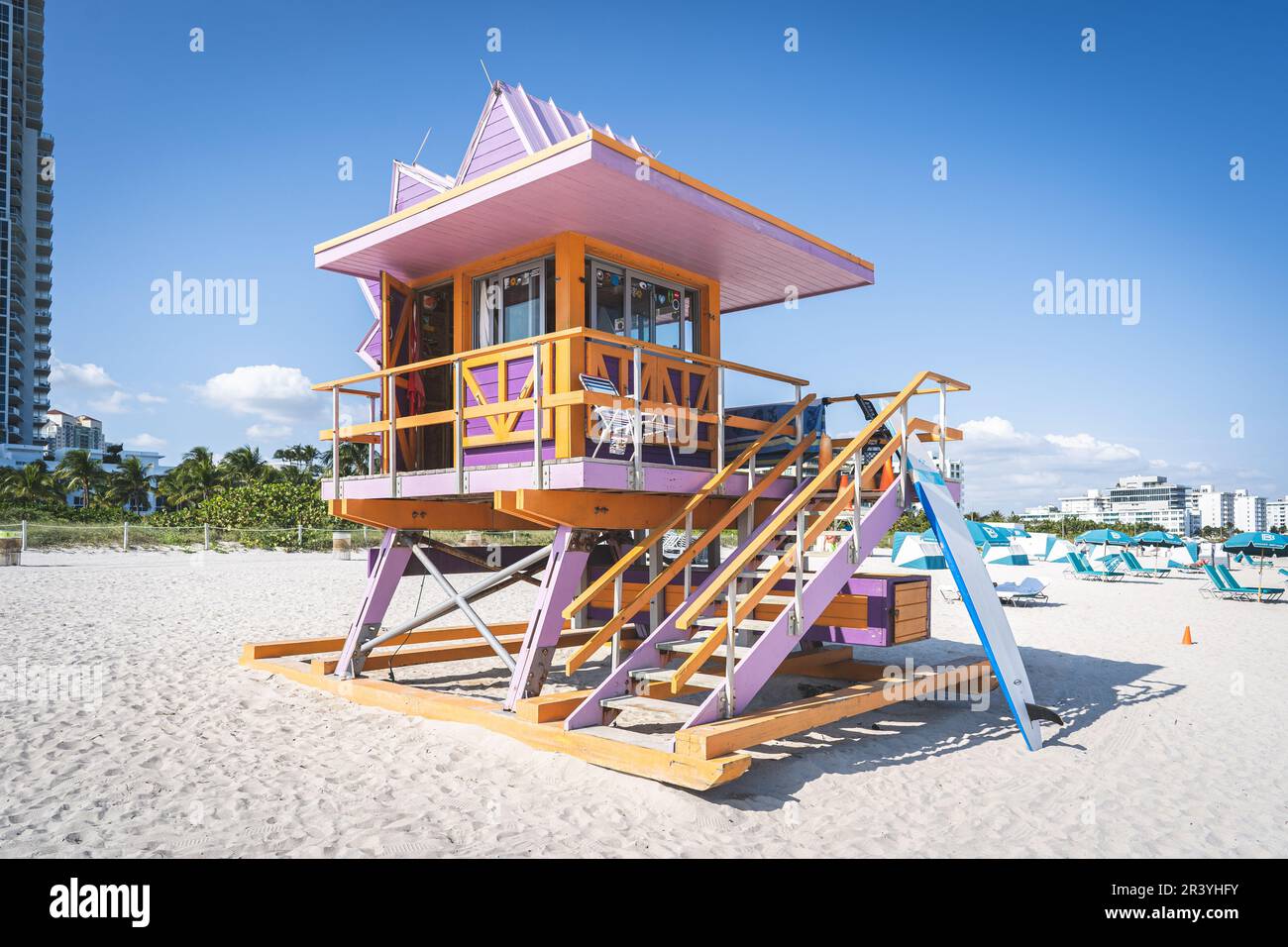 Miami Beach, USA - December 5, 2022. View of classic art deco lifeguard ...