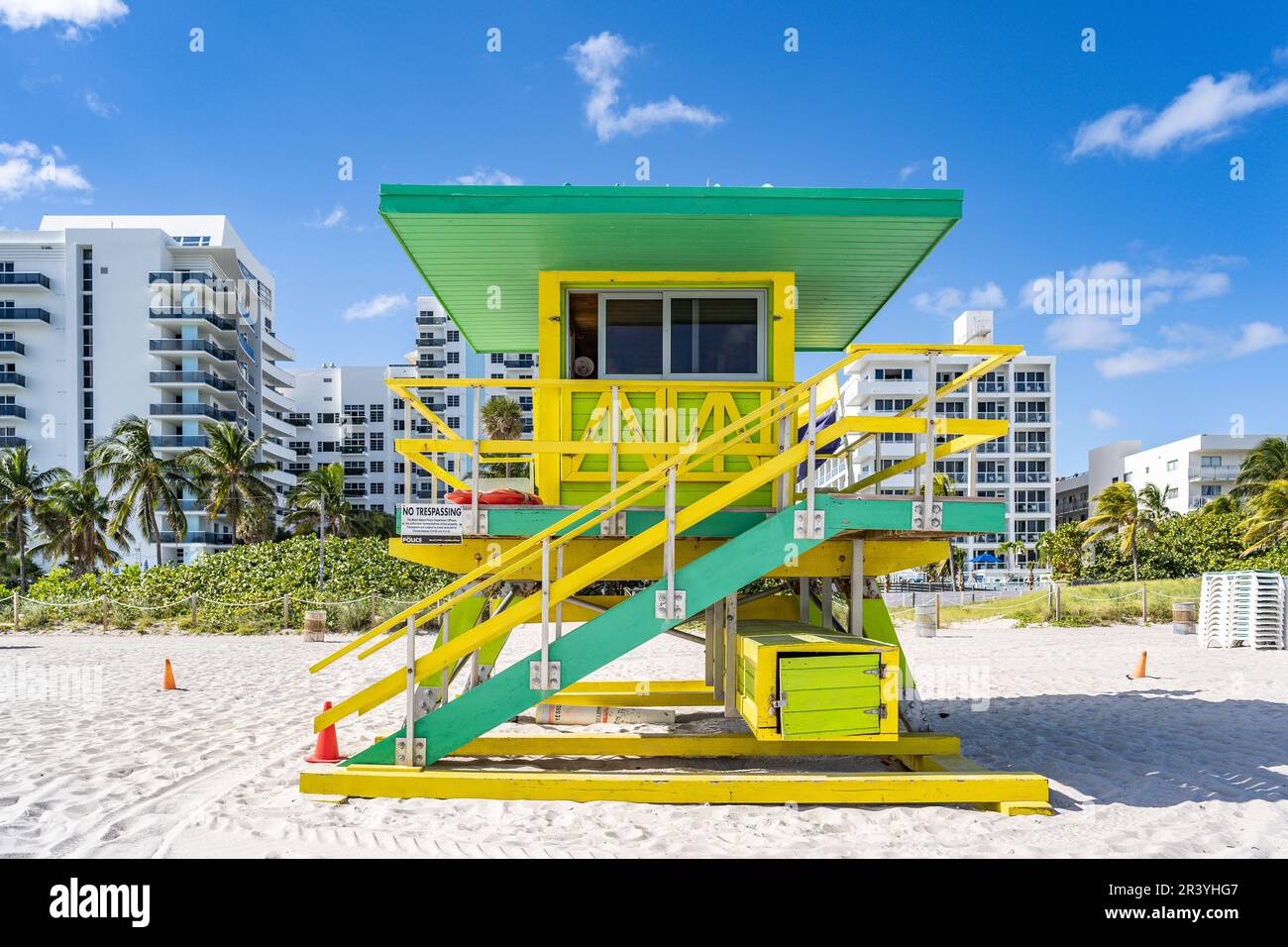 Miami Beach, USA - December 8, 2022. View of classic colored art deco ...
