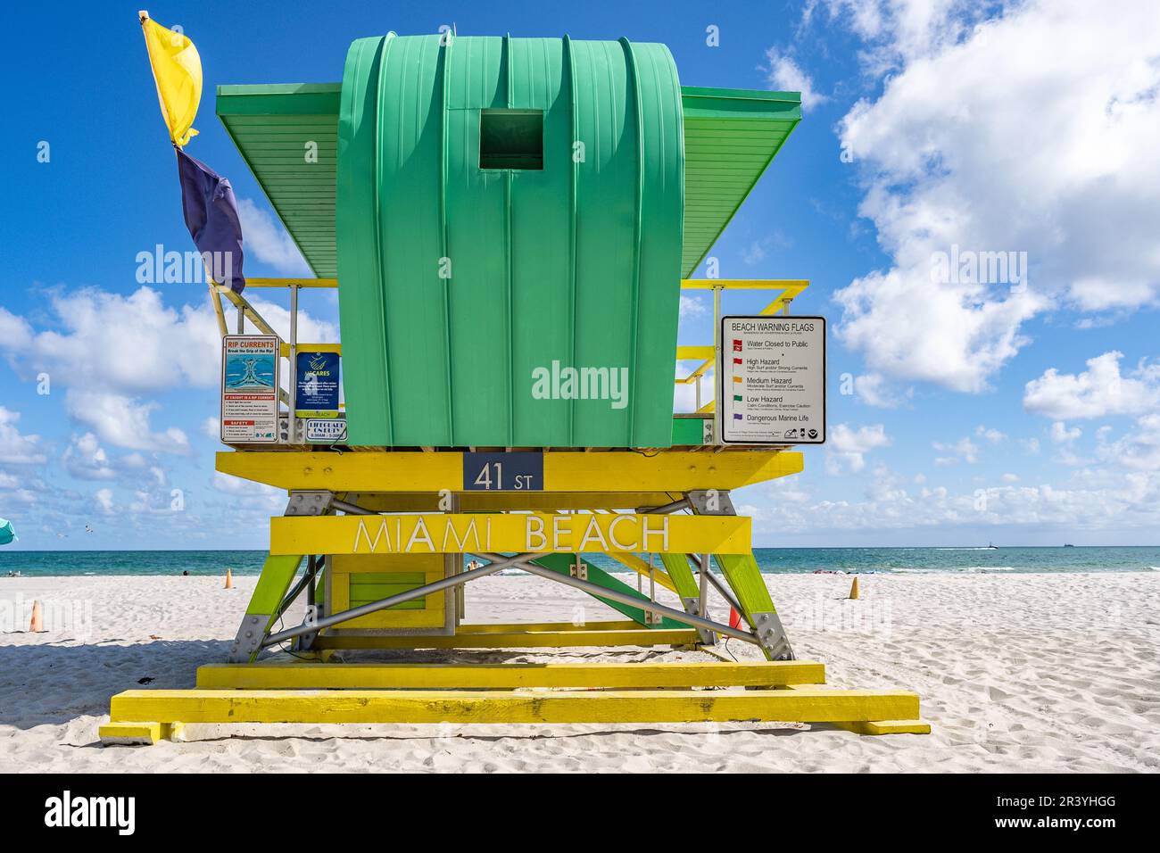 Miami Beach, USA - December 8, 2022. View of classic colored art deco ...