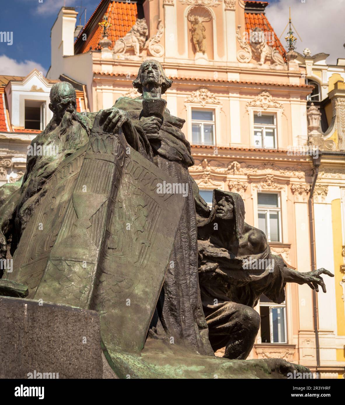 OLD TOWN SQUARE, PRAGUE, CZECH REPUBLIC, EUROPE - Detail of Jan Hus ...