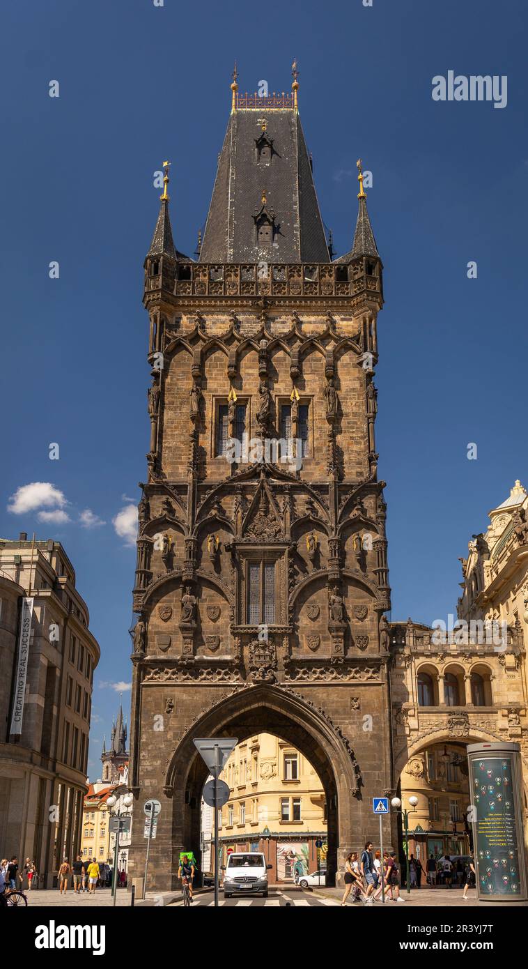 PRAGUE, CZECH REPUBLIC - Powder Tower, a gothic city gate tower in Old ...