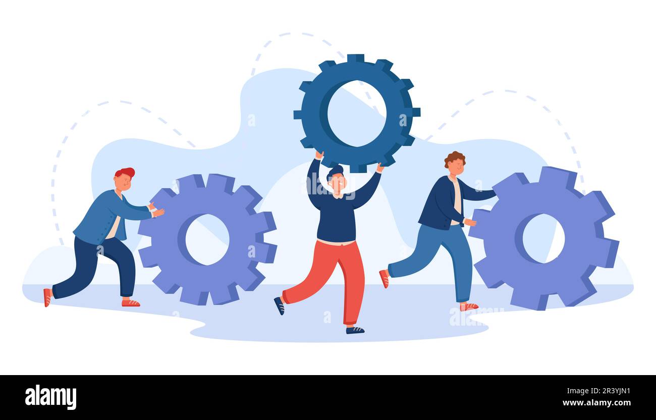 Team of business people pushing cogwheels Stock Vector Image & Art - Alamy