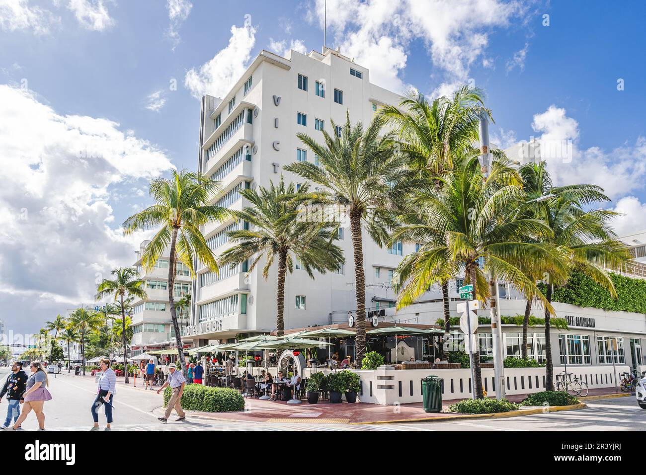 Miami, USA - December 7, 2022. Side view of the Victor hotel in Ocean ...
