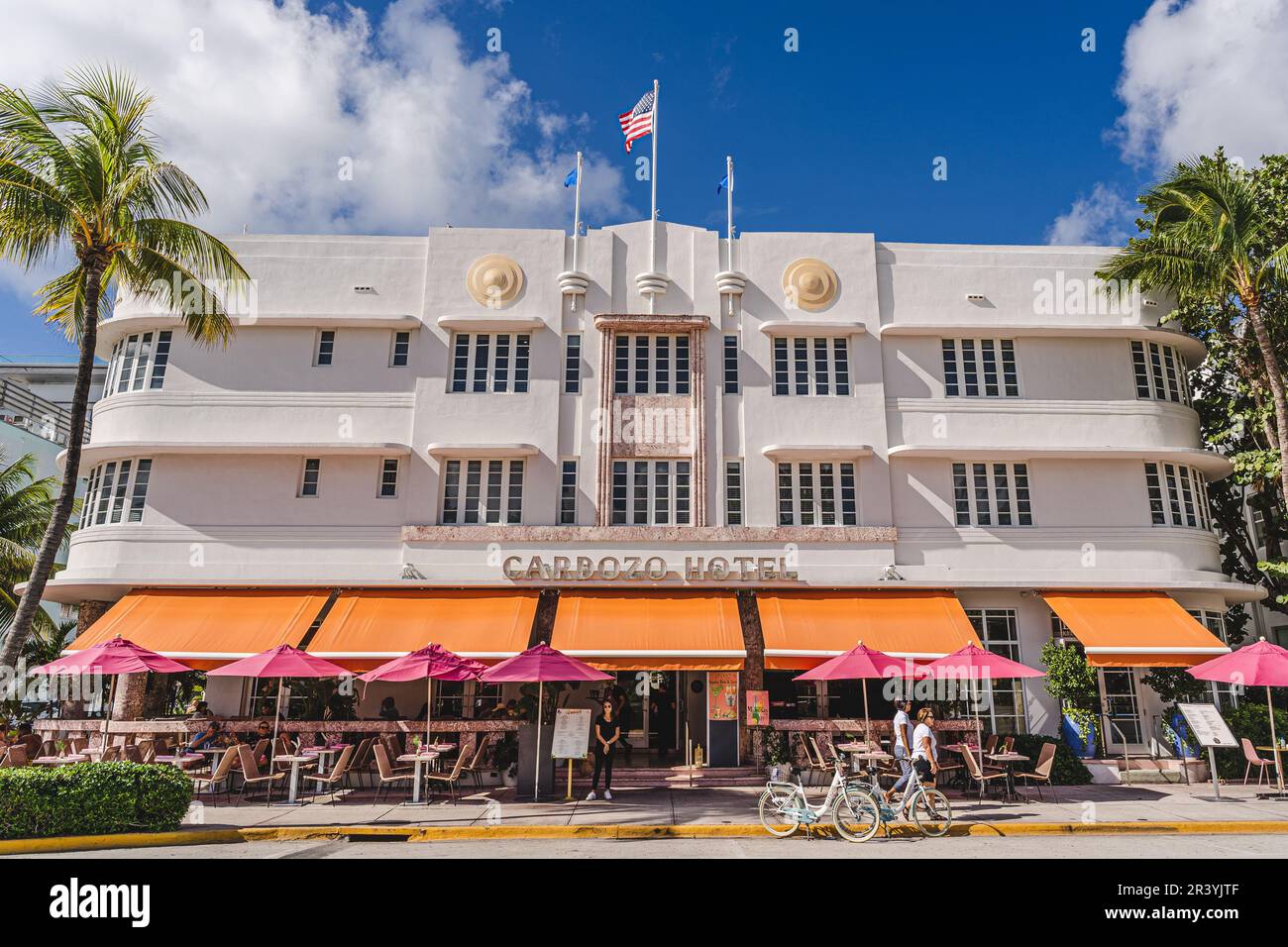 Miami, USA - December 7, 2022. Frontal view of the Cardozo hotel facade ...