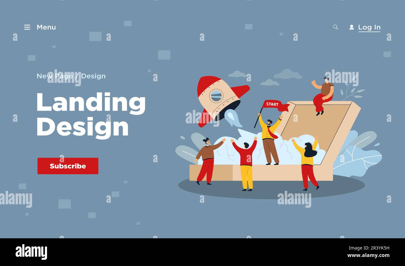 Cartoon launching new business project flat vector illustration Stock ...