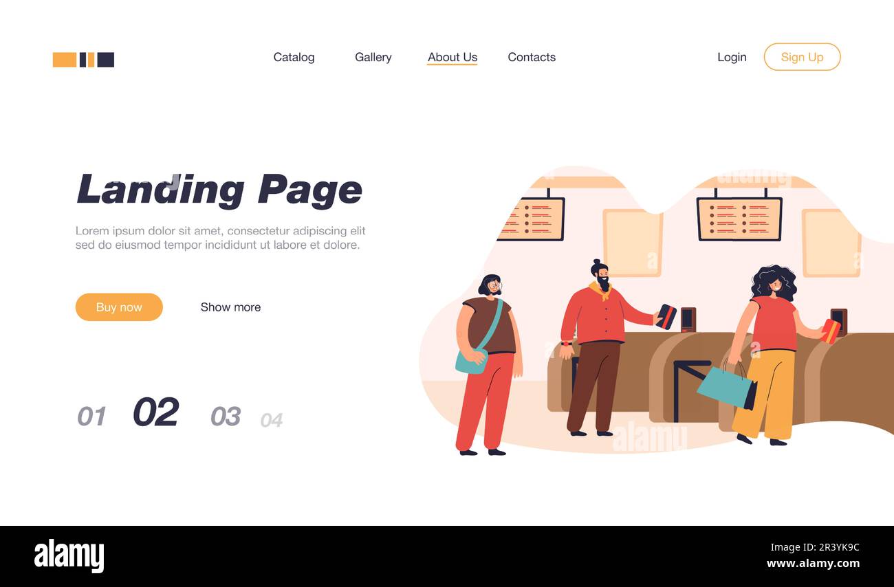 Passengers standing with tickets in line at automatic fare gate Stock ...