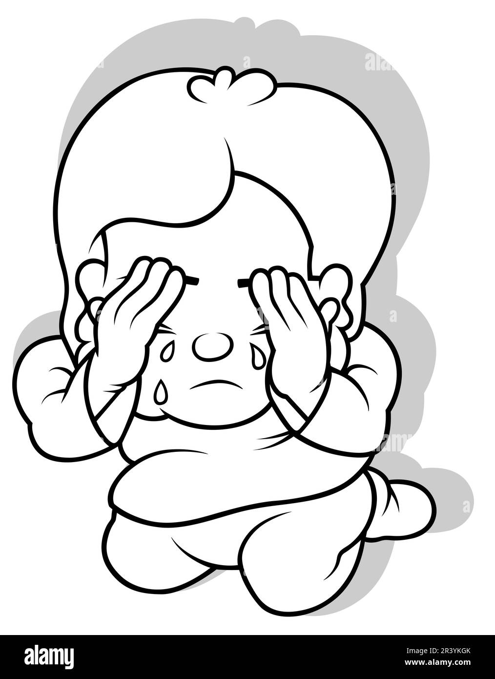 Drawing of a Kneeling Boy Crying Stock Vector Image & Art - Alamy