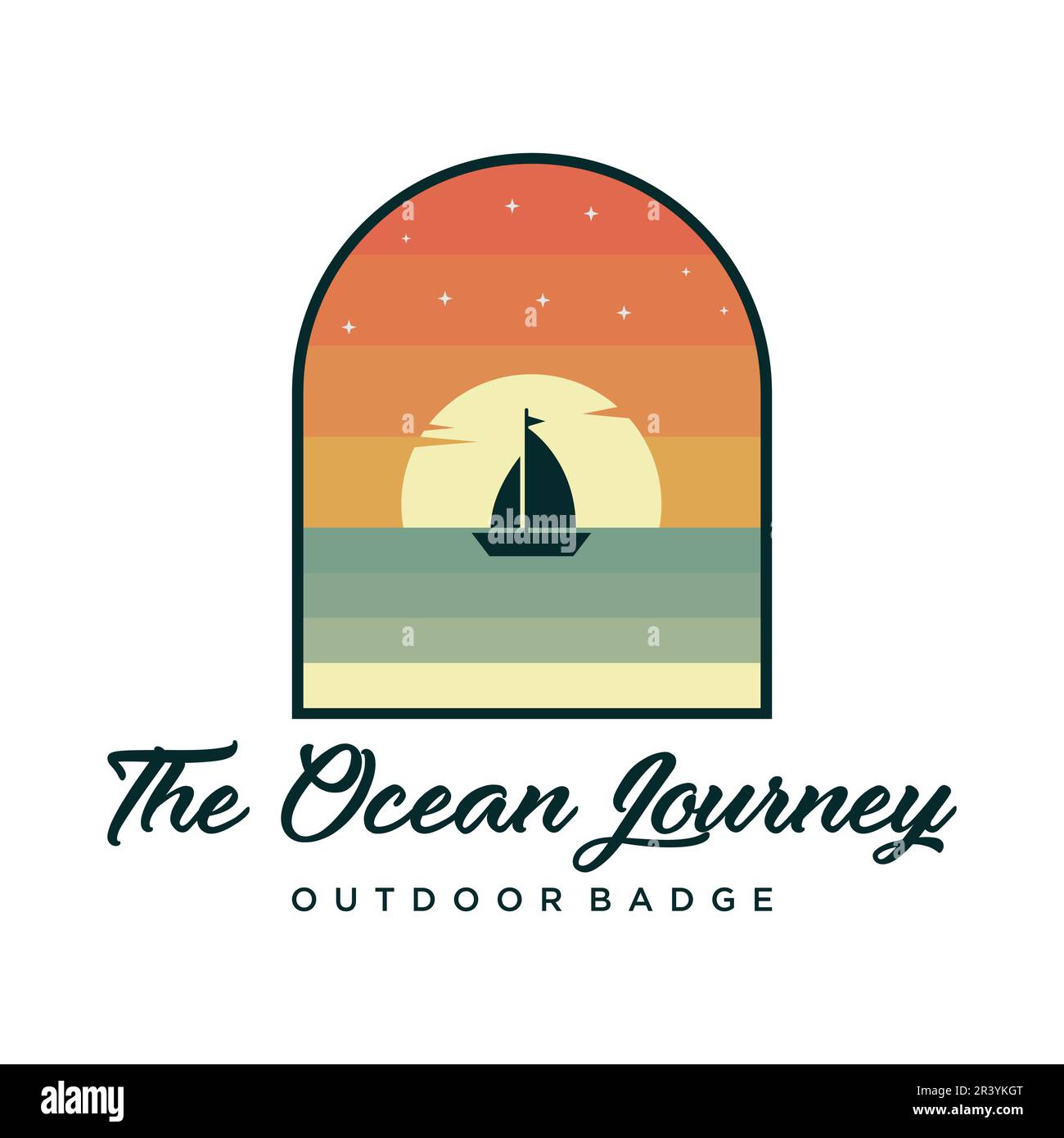 Creative ocean journey badge logo design retro style. Summer sea cruise ...