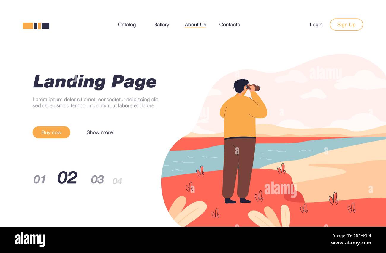 Back view of man exploring nature in binoculars Stock Vector Image ...