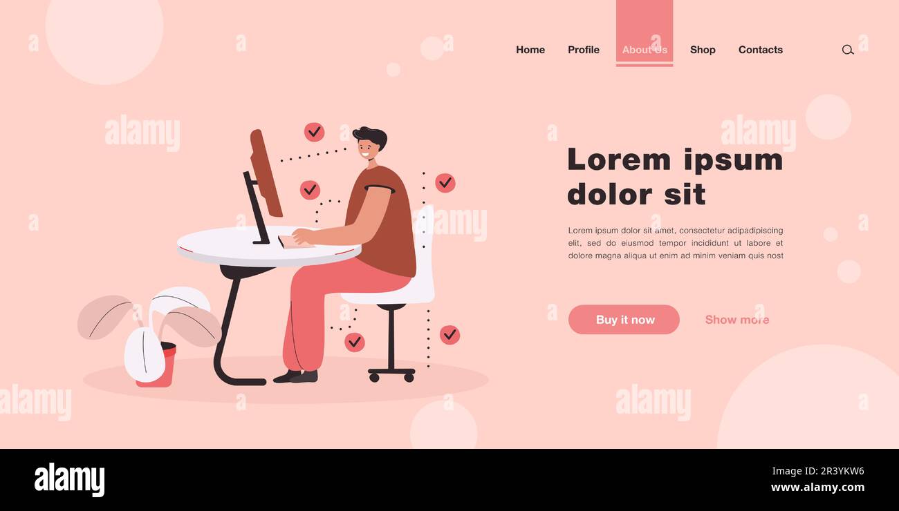 Man showing correct position for sitting at desk Stock Vector Image ...