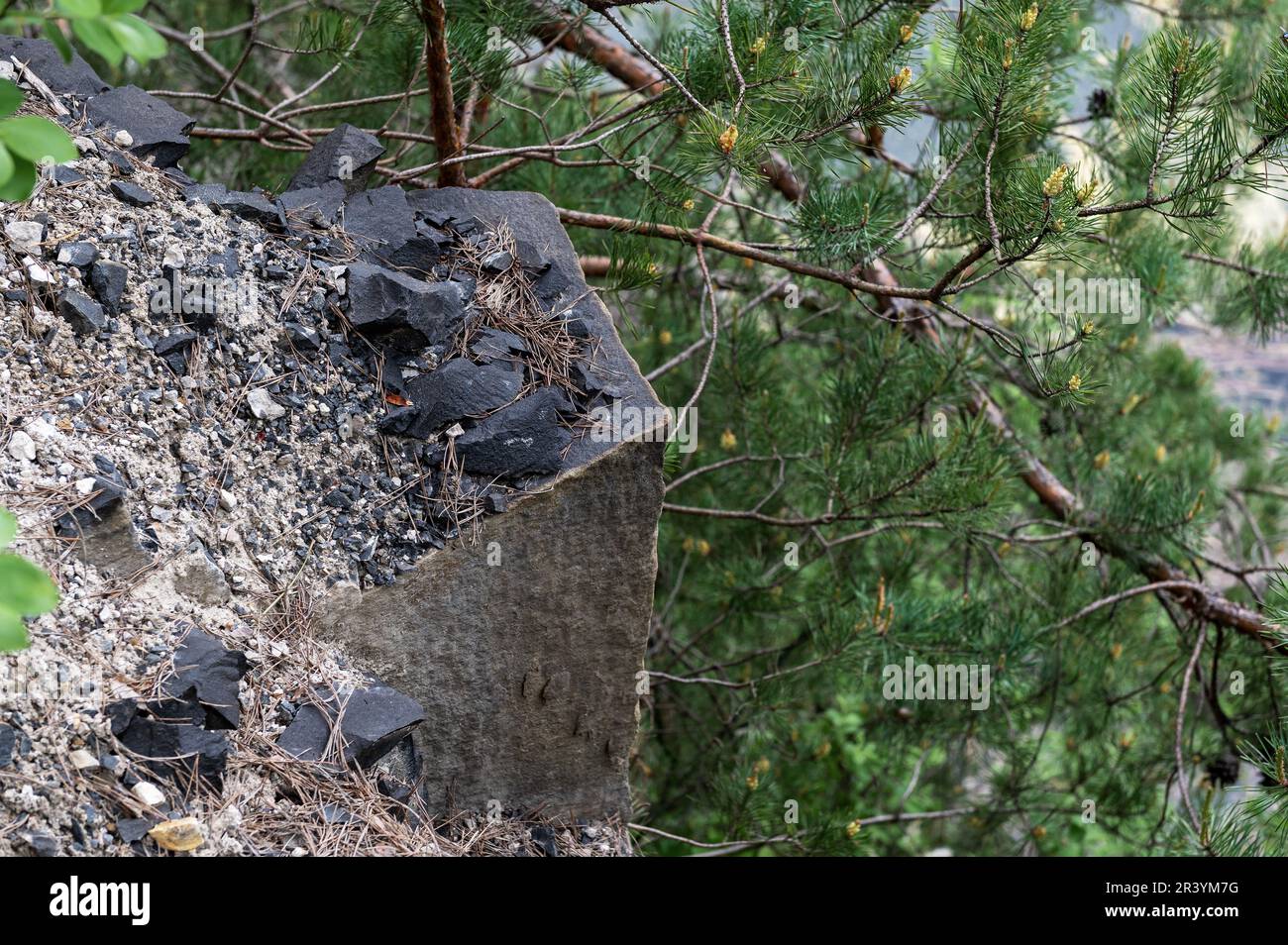 Basalt pillars in an abandoned quarry. Abandoned basalt quarry as a ...