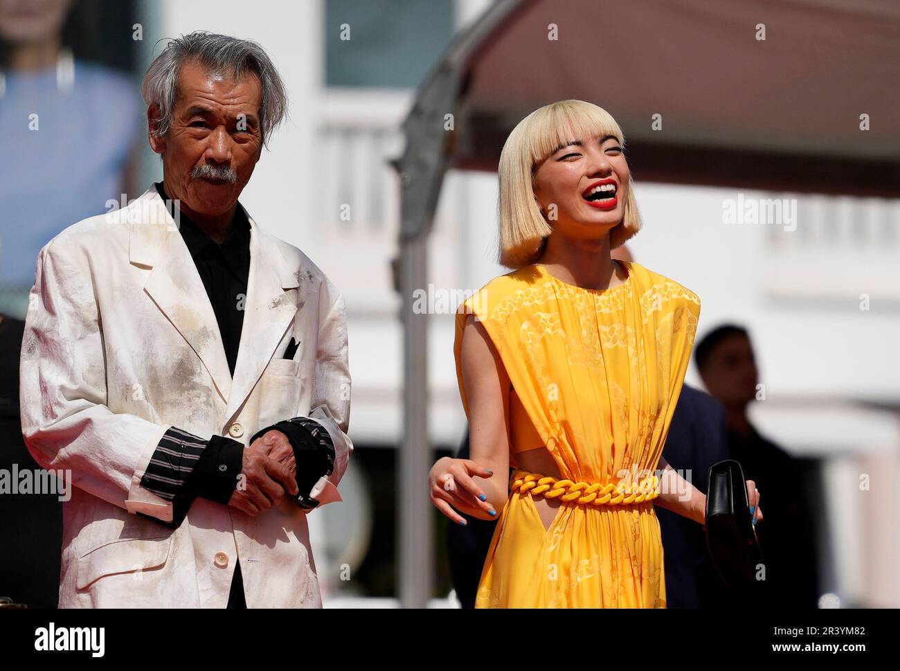 Min Tanaka, left, and Aoi Yamada pose for photographers upon arrival at ...