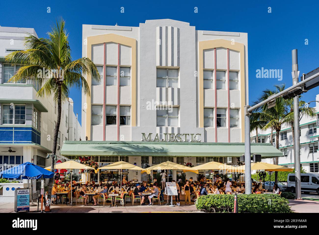 Miami, USA - December 7, 2022. View of the Majestic hotel with the ...
