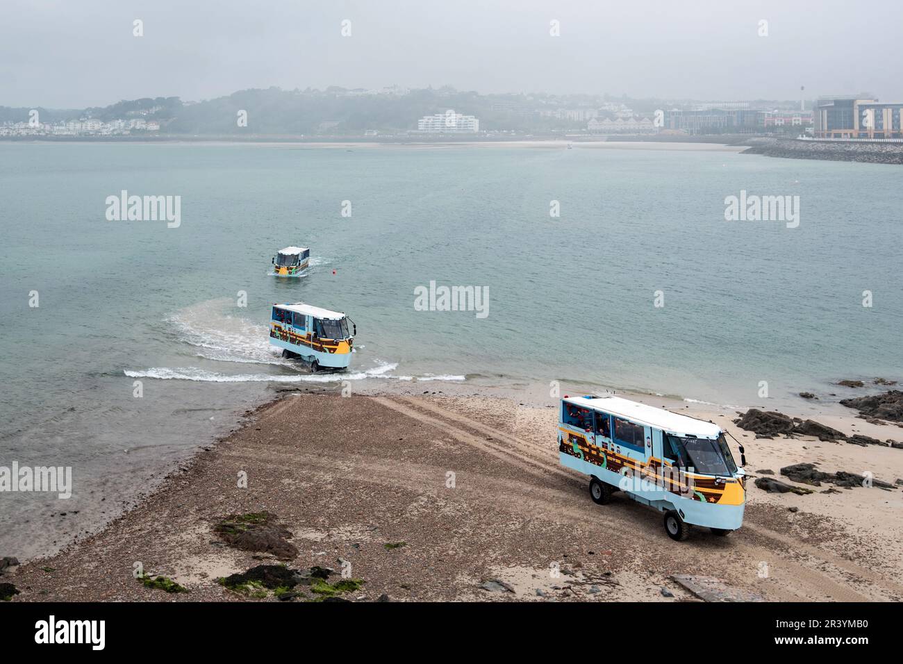 Stages of immersion of amphibious vehicle (passenger ferry) to ...