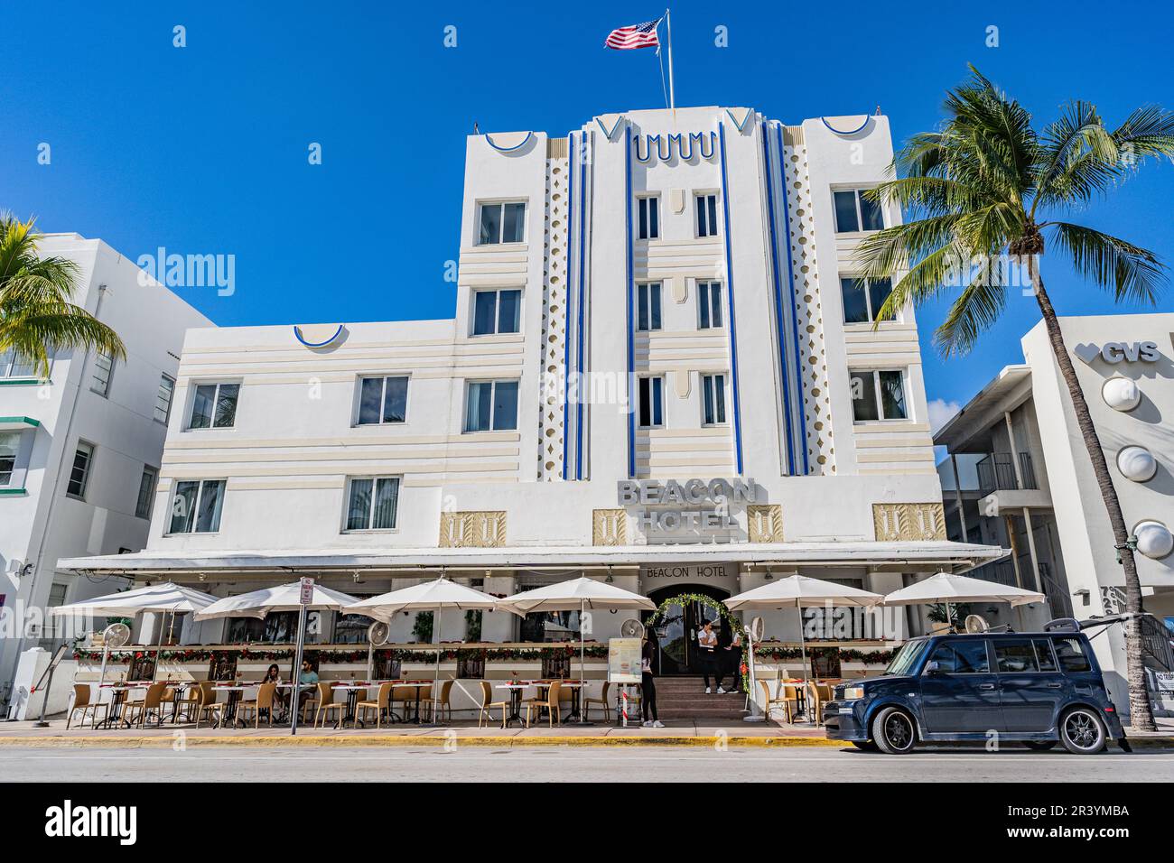 Miami, USA - December 7, 2022. View of the iconic Beacon hotel Art Deco ...