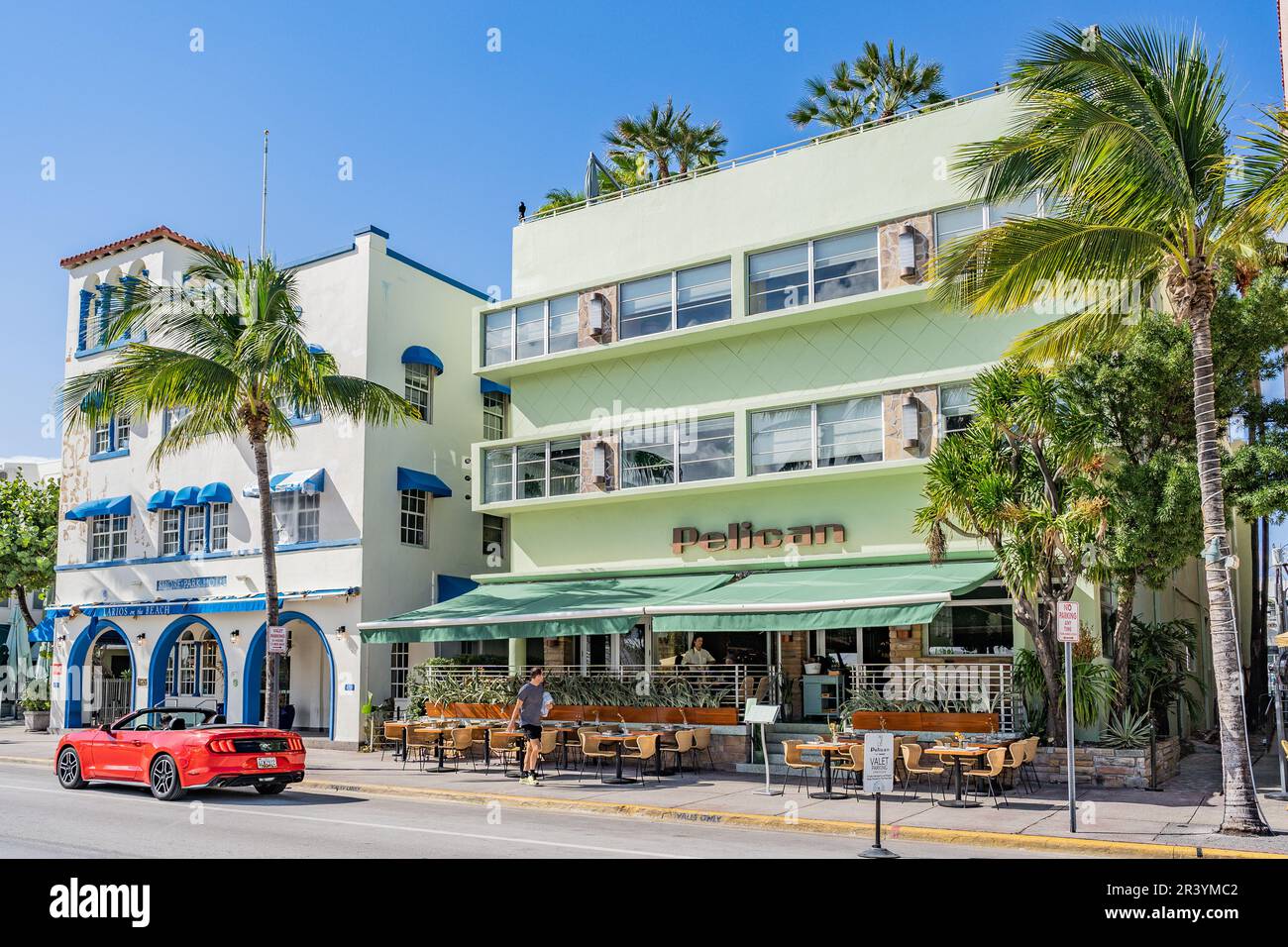 Miami, USA - December 7, 2022. View of the Pelican hotel facade in ...
