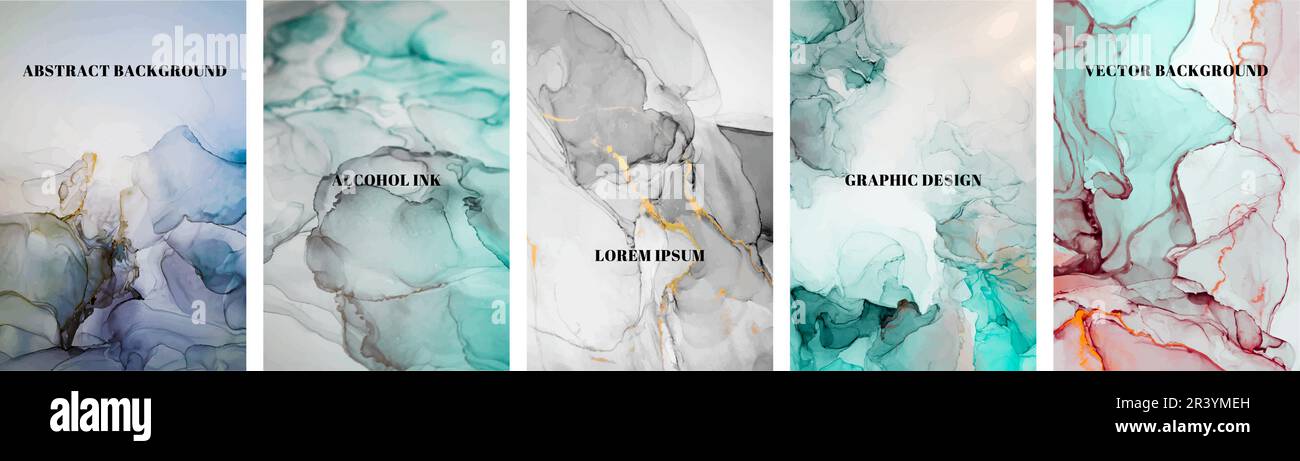Alcohol ink modern abstract painting. Set of vertical backgrounds ...