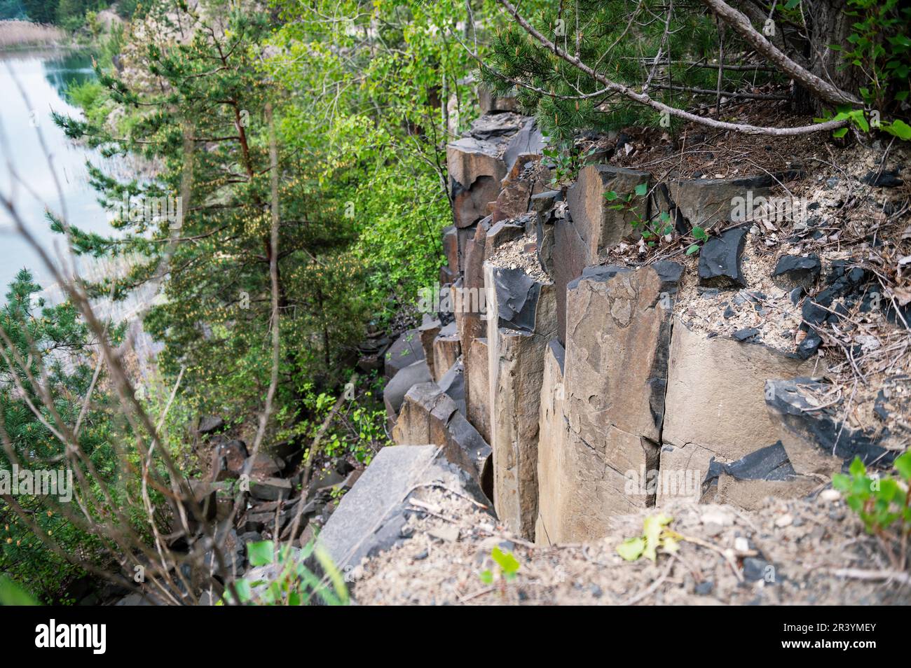 Basalt pillars in an abandoned quarry. Abandoned basalt quarry as a ...