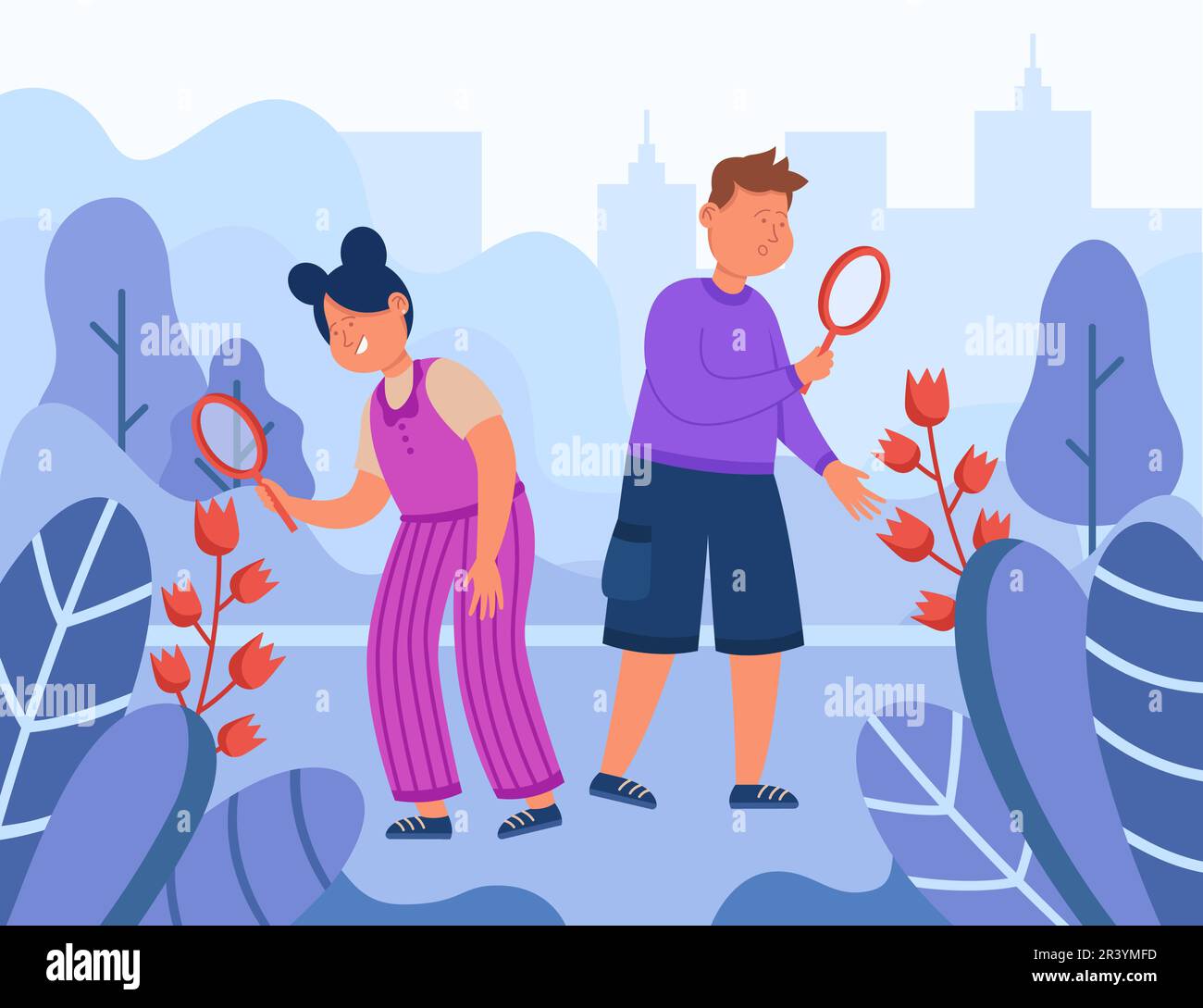 Cartoon children playing biologists with magnifying glass Stock Vector ...