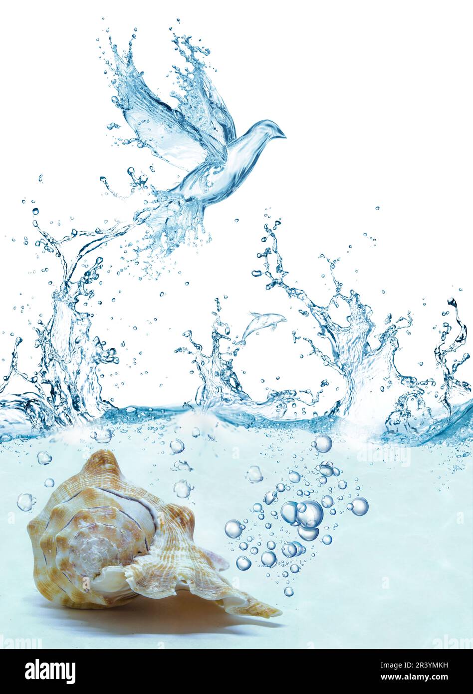 artwork of liquid bird and dolphin born and fly from water Stock Photo ...