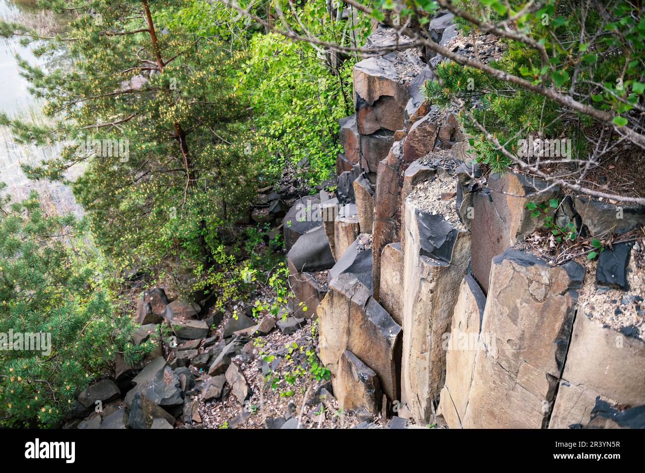 Basalt pillars in an abandoned quarry. Abandoned basalt quarry as a ...