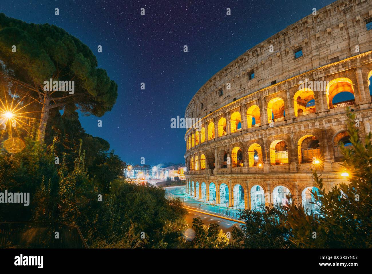 Rome, Italy. Amazing Bold Bright Dark Blue Night Starry Sky With ...