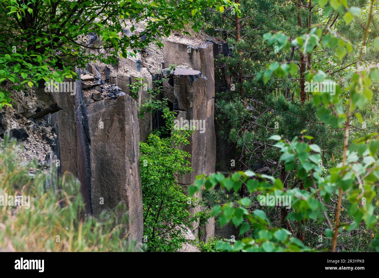 Basalt pillars in an abandoned quarry. Abandoned basalt quarry as a ...