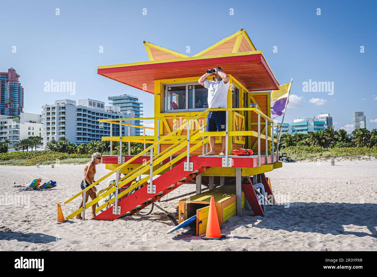 Miami Beach, USA - December 5, 2022. View of a lifeguard watching the ...