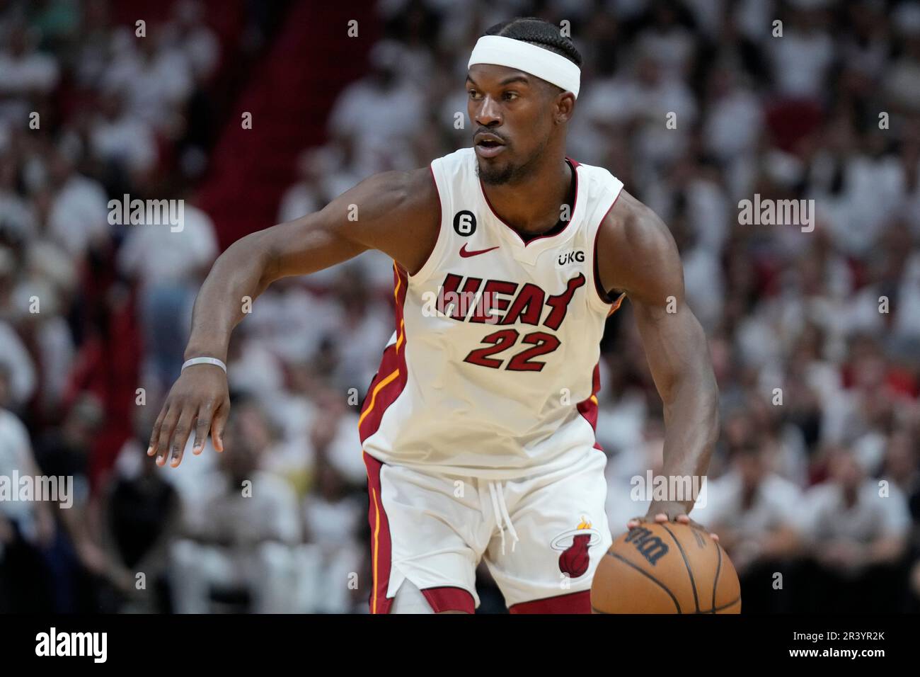 Miami Heat forward Jimmy Butler (22) dribbles the ball during Game 4 of ...