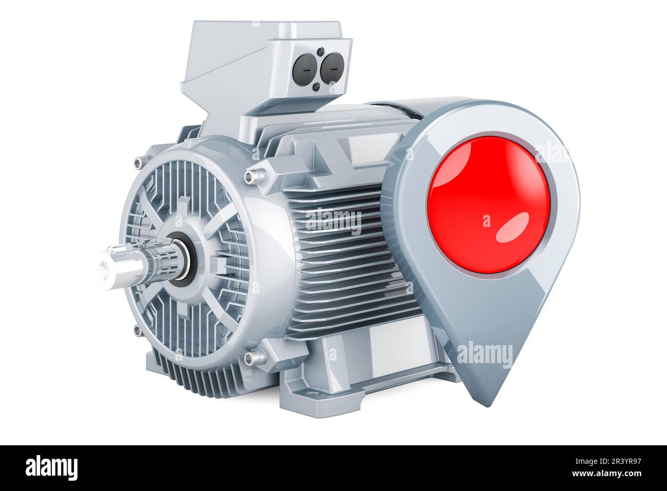Industrial electric motor with map pointer, 3D rendering isolated on ...
