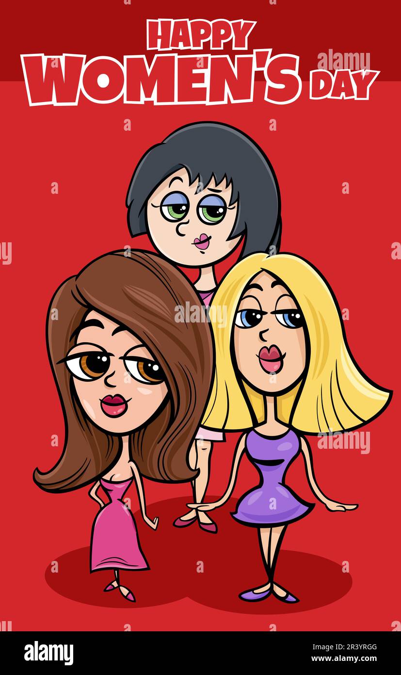 Women's Day design with cartoon women characters Stock Photo - Alamy