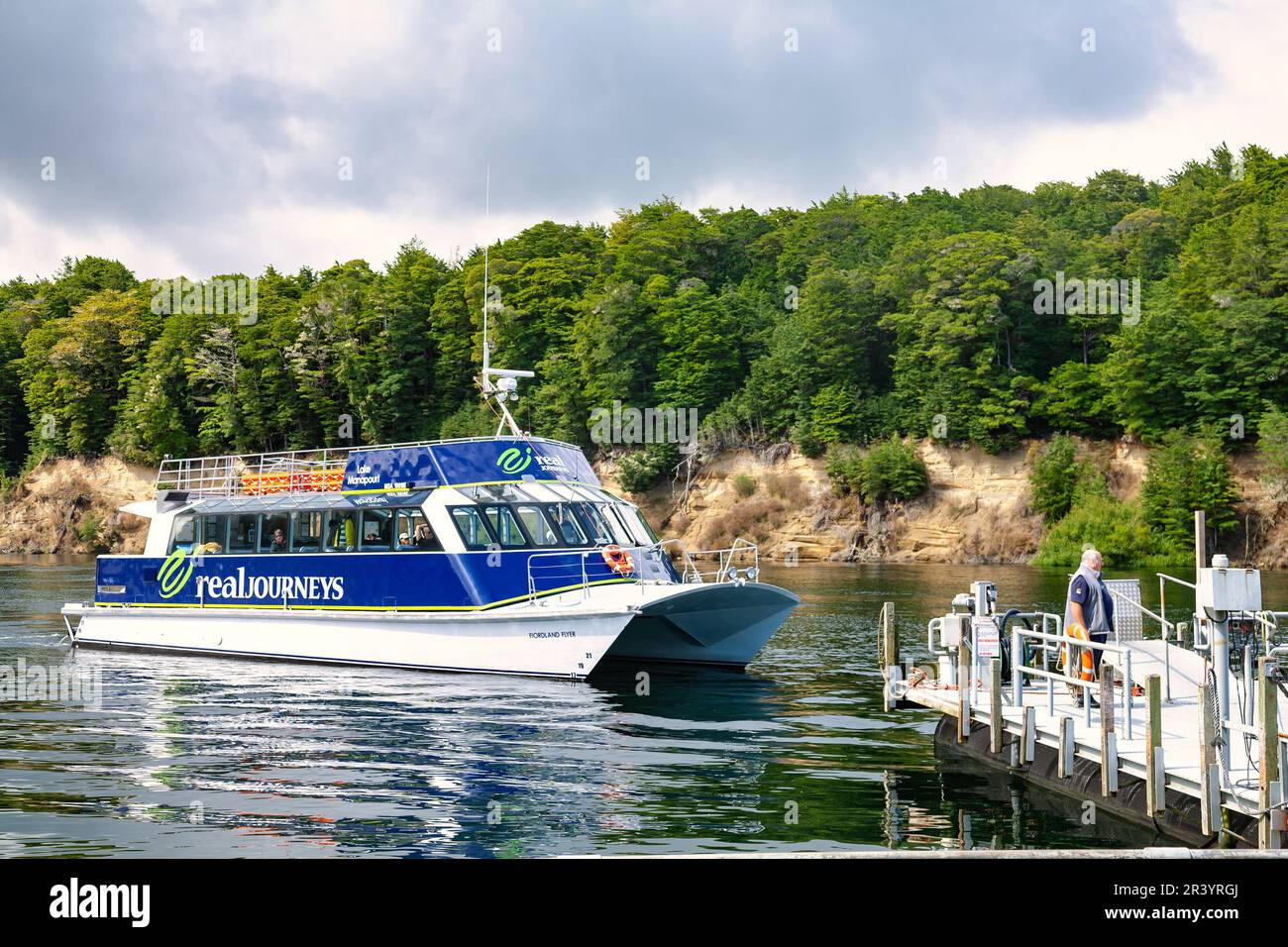 Manapouri, New Zealand - Jan 8, 2010: Real Journeys catamaran Fiordland ...