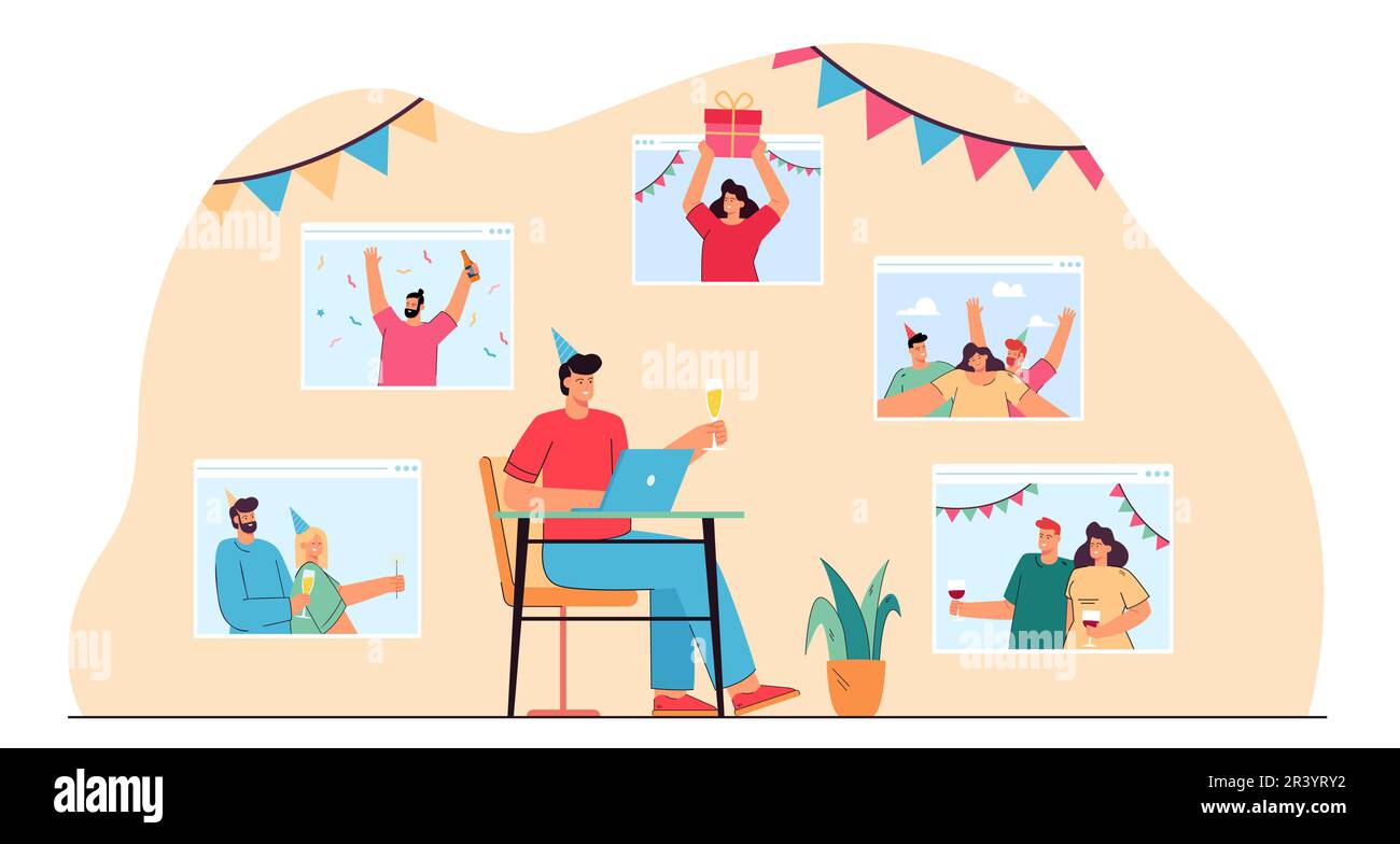 Video call celebration conference Cut Out Stock Images & Pictures - Alamy